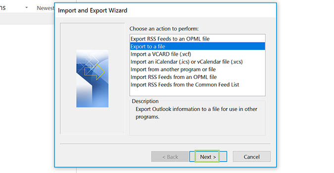 Outlook import wizard key - findblue